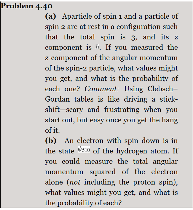 Solved Problem 4.40 (a) Aparticle of spin 1 and a particle | Chegg.com