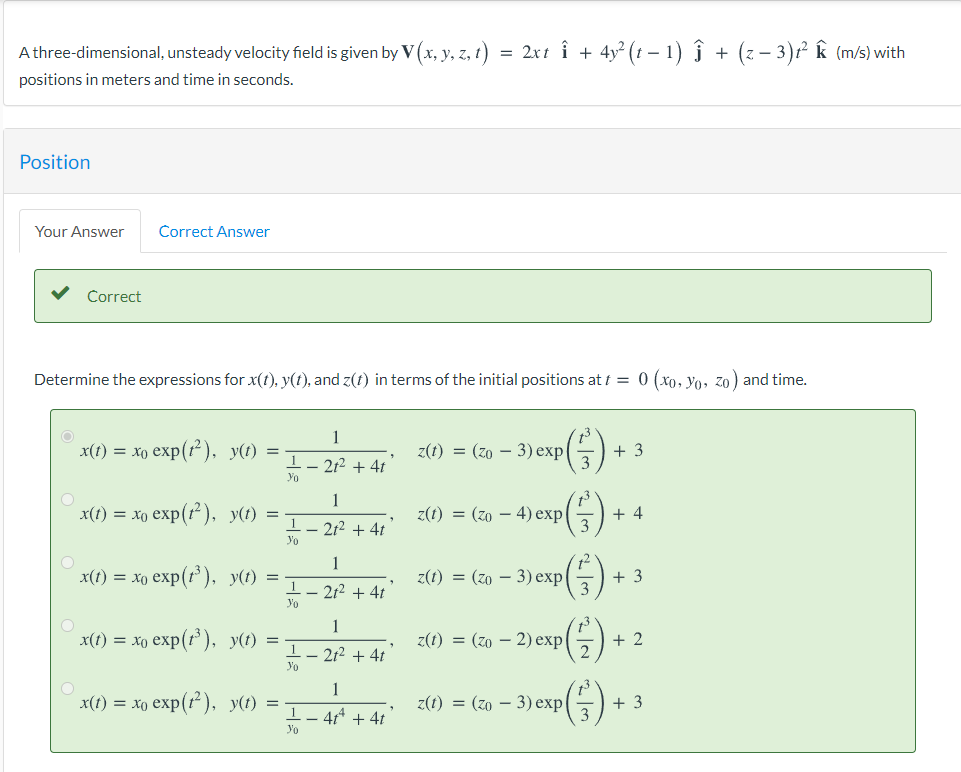 Solved A three-dimensional, unsteady velocity field is given | Chegg.com