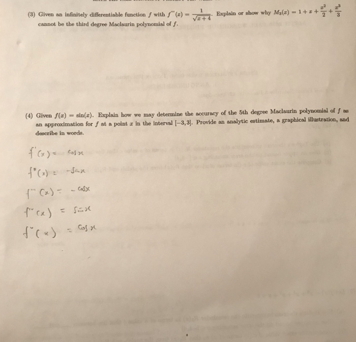 Solved (3) Given an infinitely differentiable function f | Chegg.com