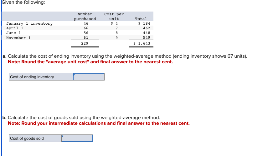 Solved Given the following: a. Calculate the cost of ending | Chegg.com Solved Given the following: a. Calculate the cost of ending | Chegg.com