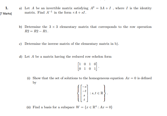 Solved a) Let A be an invertible matrix satisfying A2=3A+I, | Chegg.com