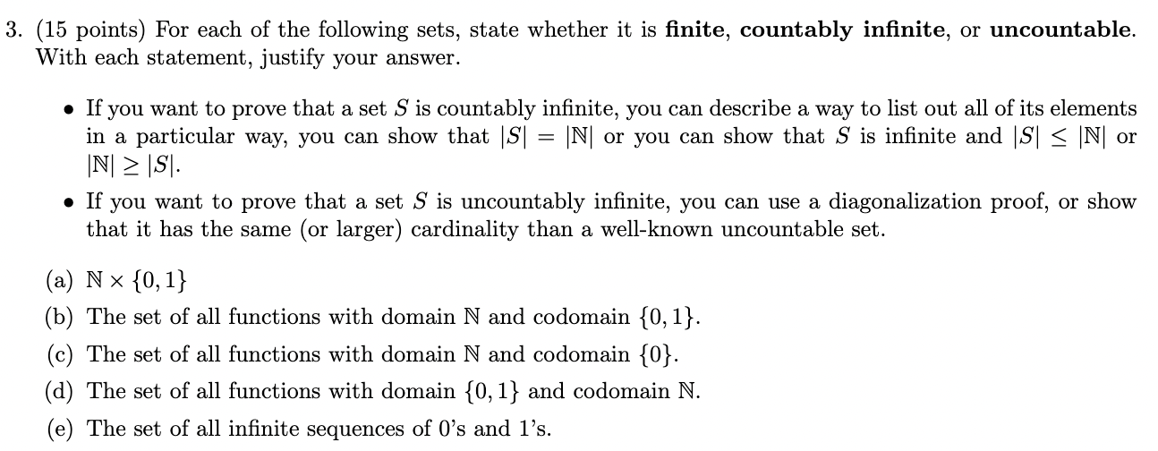 Solved 3. (15 points) For each of the following sets, state | Chegg.com