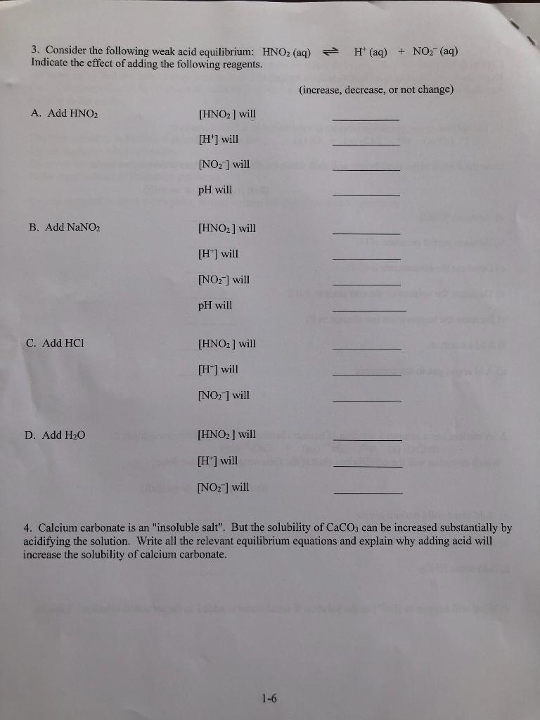 Solved 3. Consider the following weak acid equilibrium: HNO2 | Chegg.com