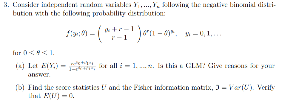 Consider Independent Random Variables Y1yn 