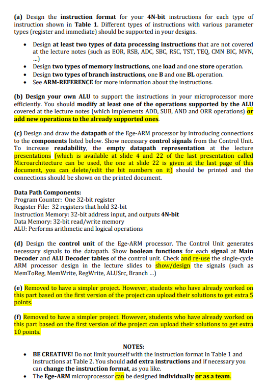1. Design a simple microprocessor called Ege-ARM | Chegg.com