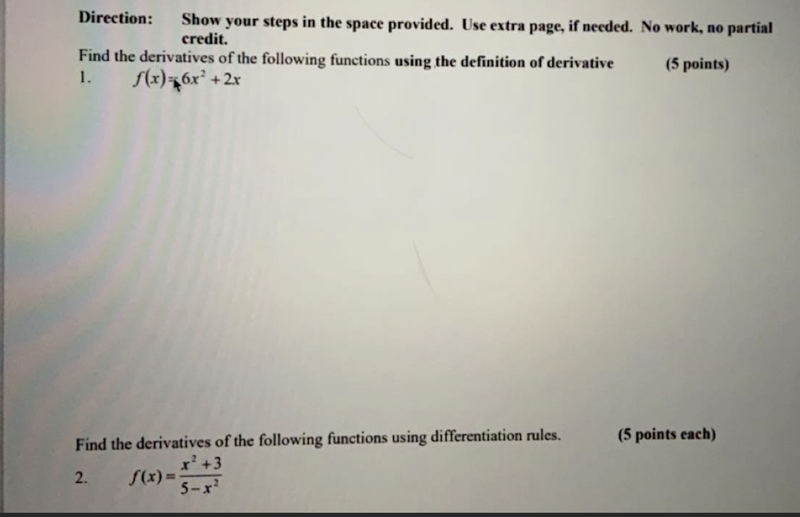 Solved Direction: Show your steps in the space provided. Use | Chegg.com