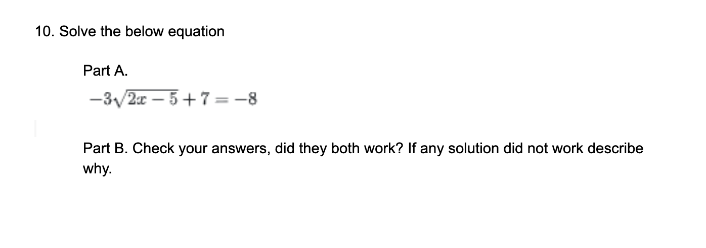 Solved 10. Solve the below equation Part A. -3v2.c - 5 + 7 = | Chegg.com