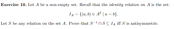 Solved Exercise 10. Let A be a non-empty set. Recall that | Chegg.com