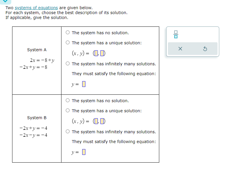 Solved Two systems of equations are given below. For each | Chegg.com