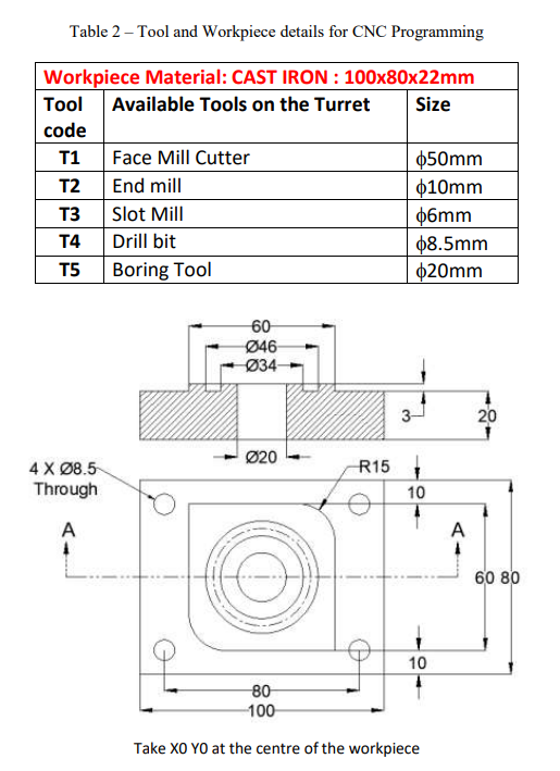 Solved Write a CNC program for the workpiece as shown in | Chegg.com