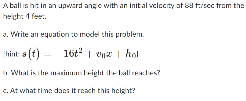 Solved A ball is hit in an upward angle with an initial | Chegg.com