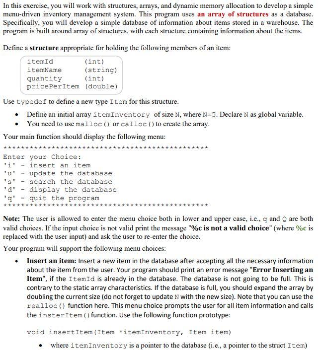 Solved In this exercise, you will work with structures, | Chegg.com
