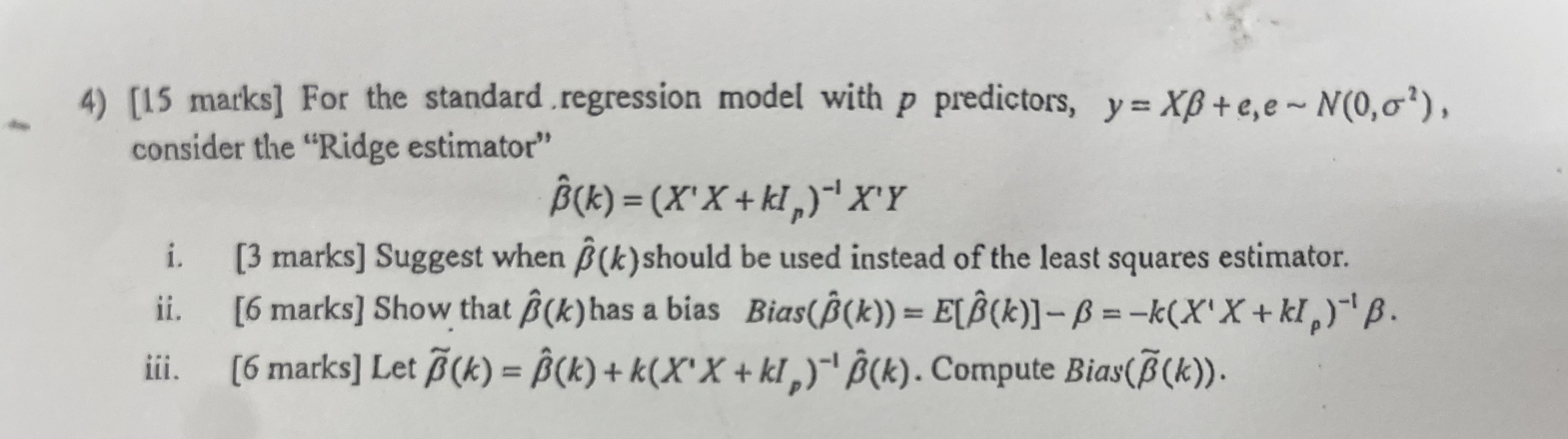 Solved 4) [15 marks] For the standard regression model with | Chegg.com