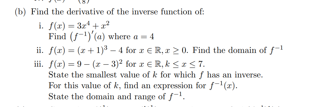 Solved 18/ = (b) Find the derivative of the inverse function | Chegg.com