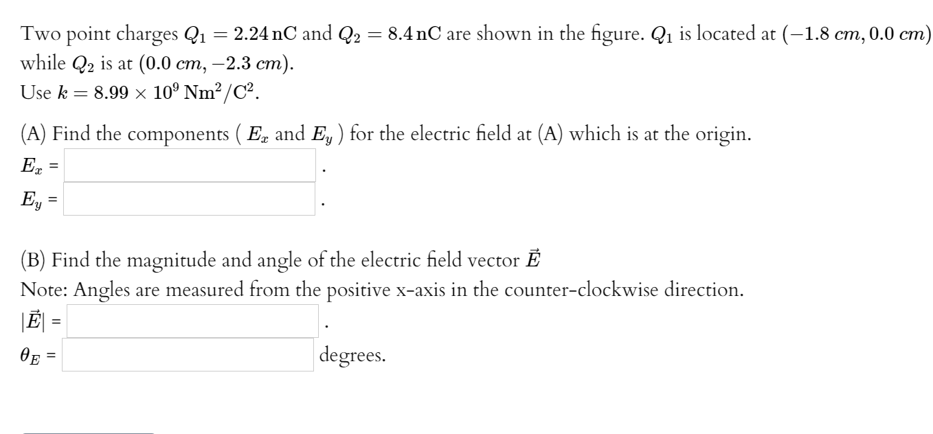 Solved d. Q d, = = Two point charges Q1 2.24 nC and Q2 8.4nC | Chegg.com