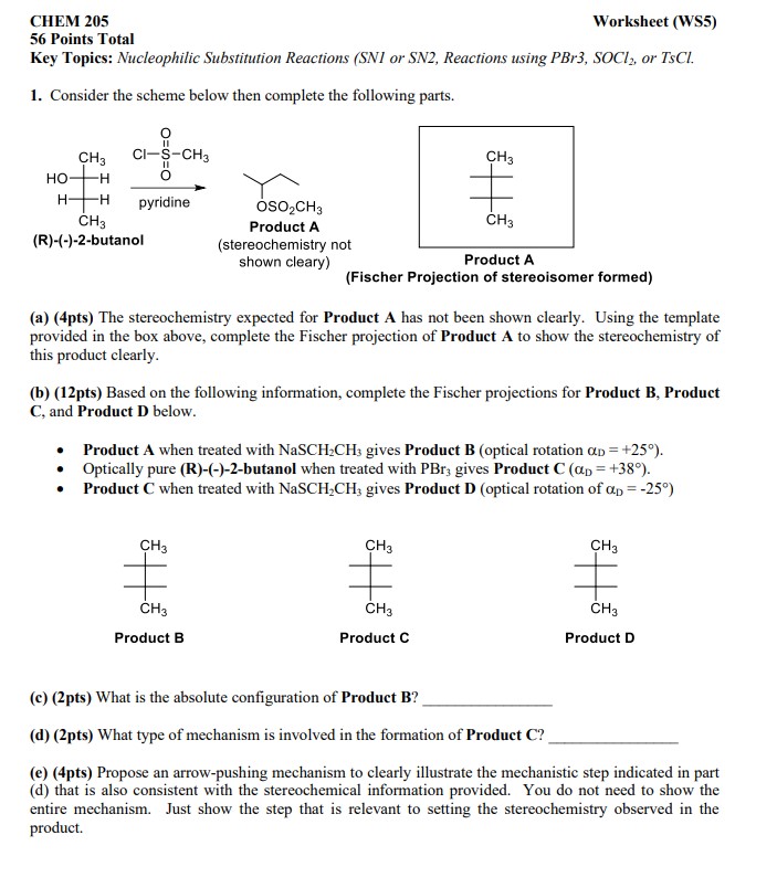 CHEM 205 Worksheet (WS5) 56 Points Total Key Topics: | Chegg.com
