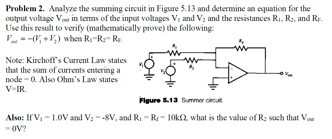 Solved Problem 2. Analyze the summing circuit in Figure 5.13 | Chegg.com