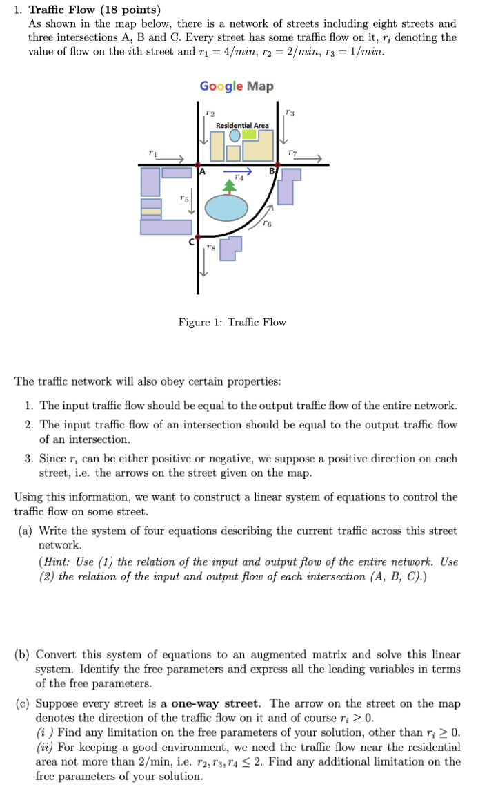 Solved 1. Traffic Flow (18 points) As shown in the map | Chegg.com