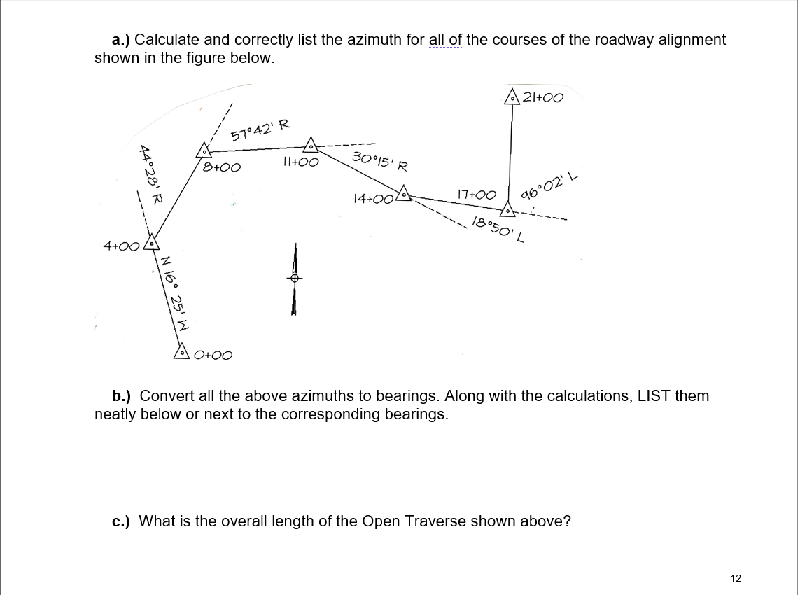 Solved a.) Calculate and correctly list the azimuth for all | Chegg.com