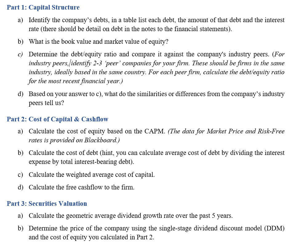 Part 1 Capital Structure A Identify The Companys