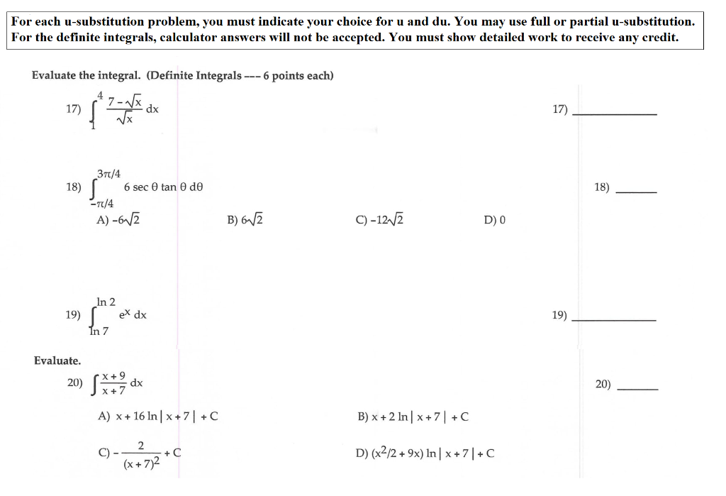 Solved For each u-substitution problem, you must indicate | Chegg.com