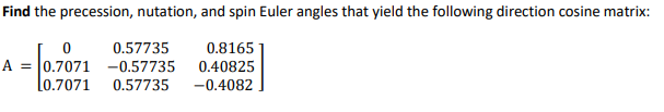 Find the precession, nutation, and spin Euler angles | Chegg.com