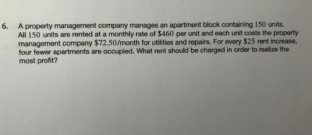 Solved 6. A property management company manages an apartment | Chegg.com