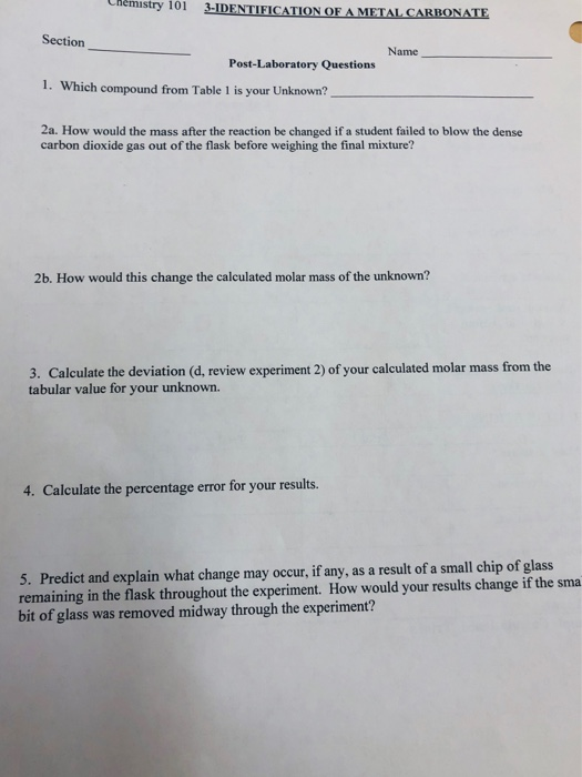 Section Name Report Sheet DATA: Unknown Number: MASS | Chegg.com