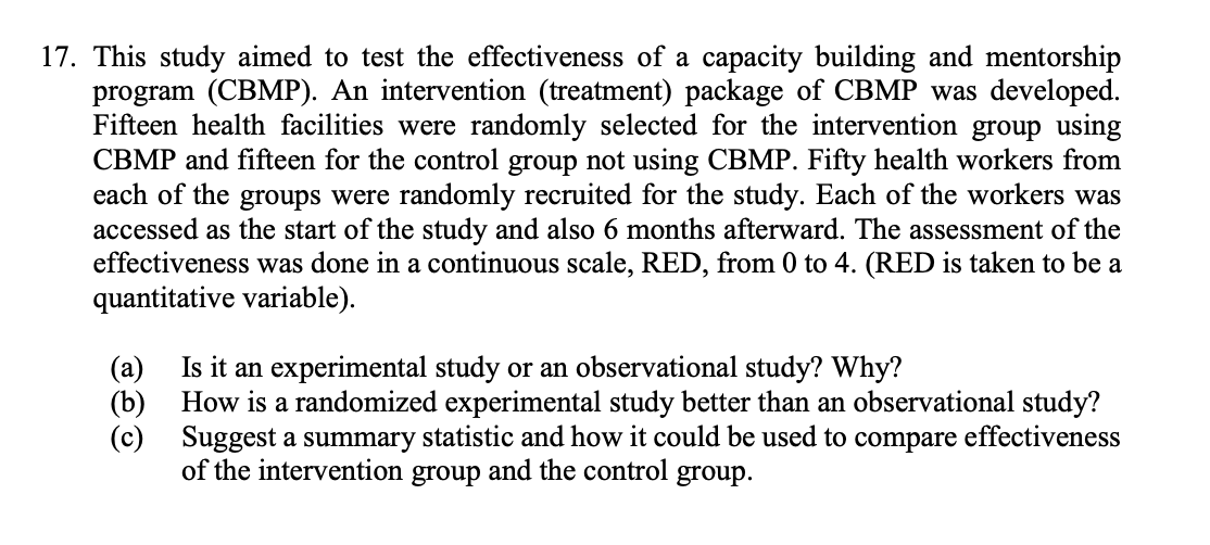 17. This study aimed to test the effectiveness of a | Chegg.com