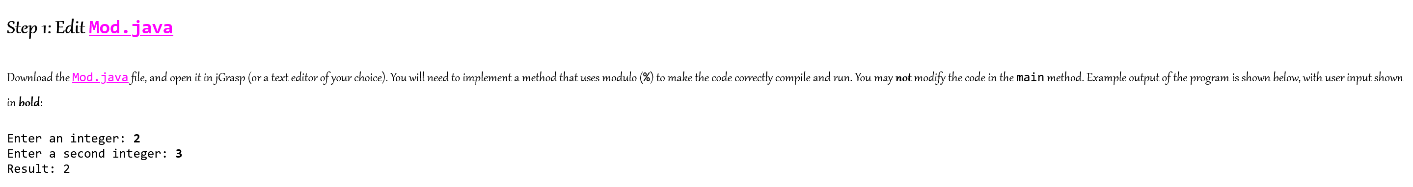 Solved system. out. println("Result: " +modB oth(first, | Chegg.com