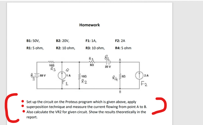 Solved Homework B1: 50v, R1:5 ohm, B2: 200, R2: 10 ohm, F1: | Chegg.com
