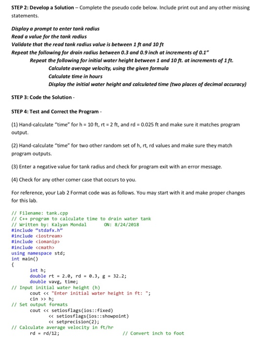 Solved Write a C++ program to calculate the time to drain a | Chegg.com