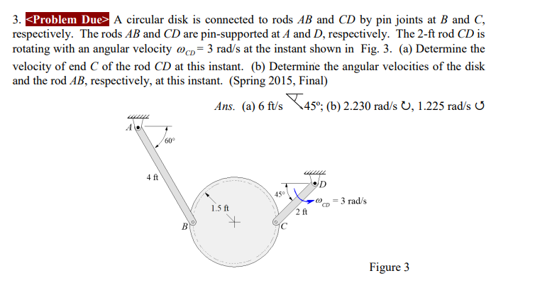 Solved 3. A circular disk is connected to rods AB and CD by | Chegg.com