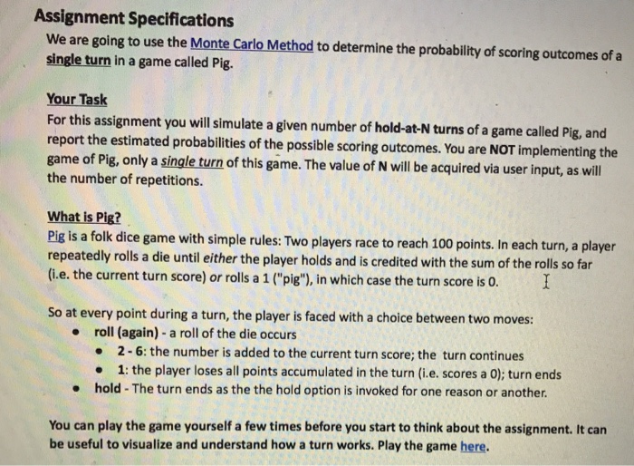 Solved Assignment Specifications We are going to use the | Chegg.com