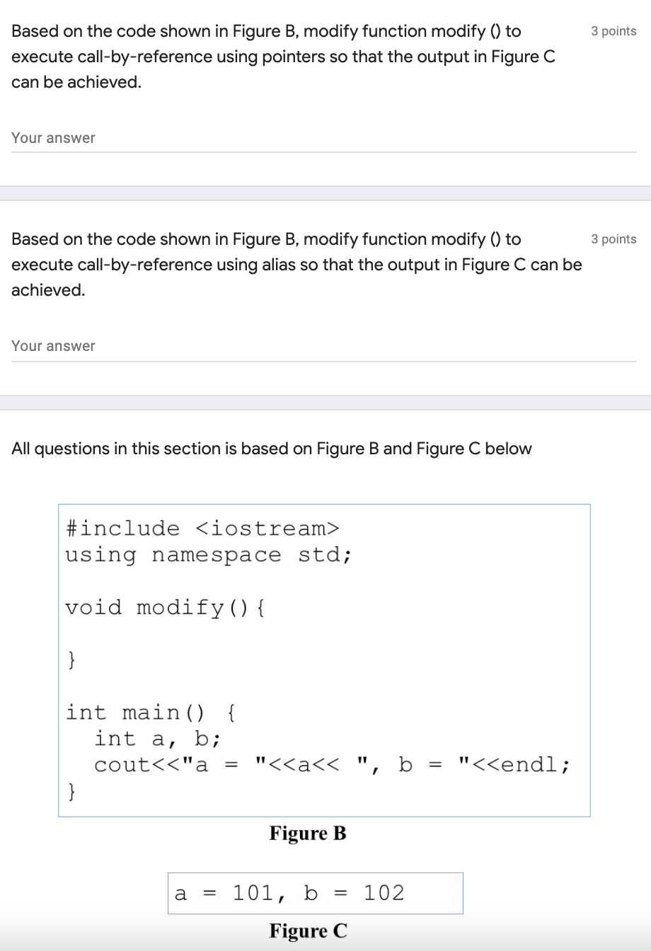 Solved 3 points Based on the code shown in Figure B, modify | Chegg.com