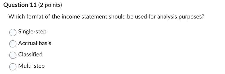 Solved Question 11 (2 ﻿points)Which format of the income | Chegg.com