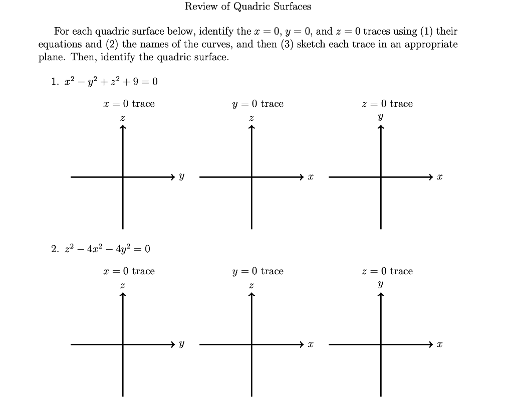 Solved Review of Quadric Surfaces For each quadric surface | Chegg.com
