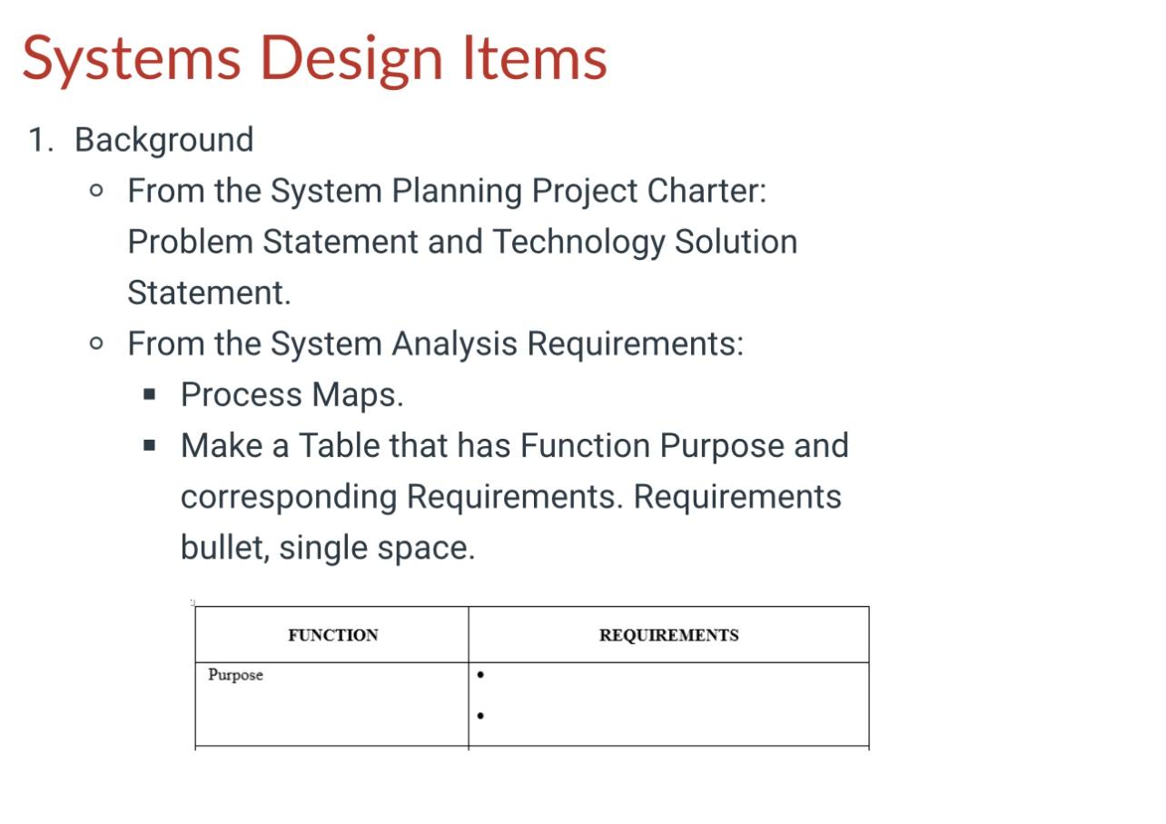 Solved Systems Design Items 1. Background - From the System | Chegg.com