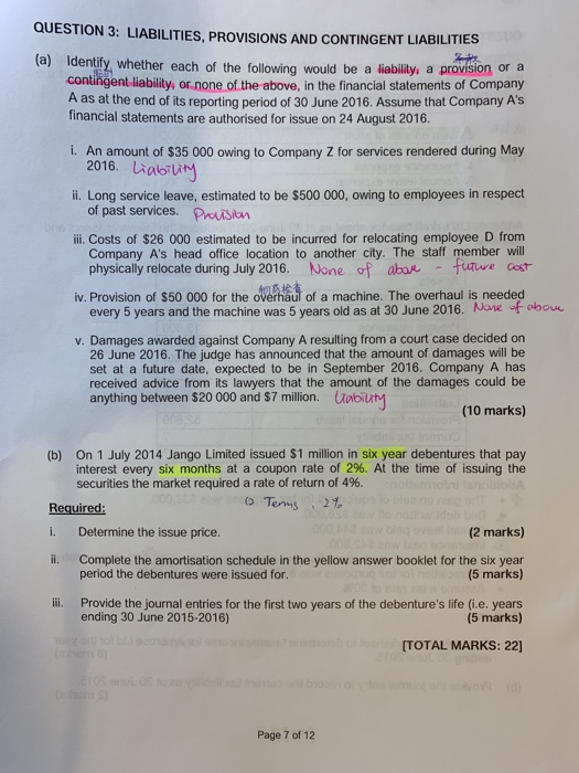 Solved QUESTION 3: LIABILITIES, PROVISIONS AND CONTINGENT | Chegg.com