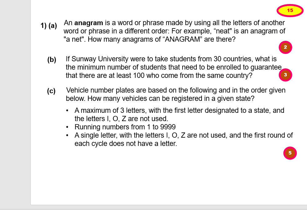 Solved 15 1) (a) An anagram is a word or phrase made by | Chegg.com
