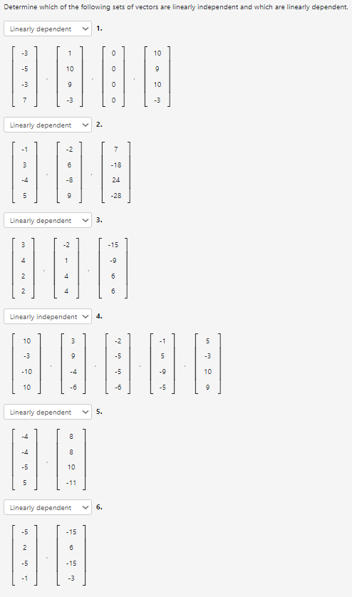 Solved Determine which of the following sets of vectors are | Chegg.com