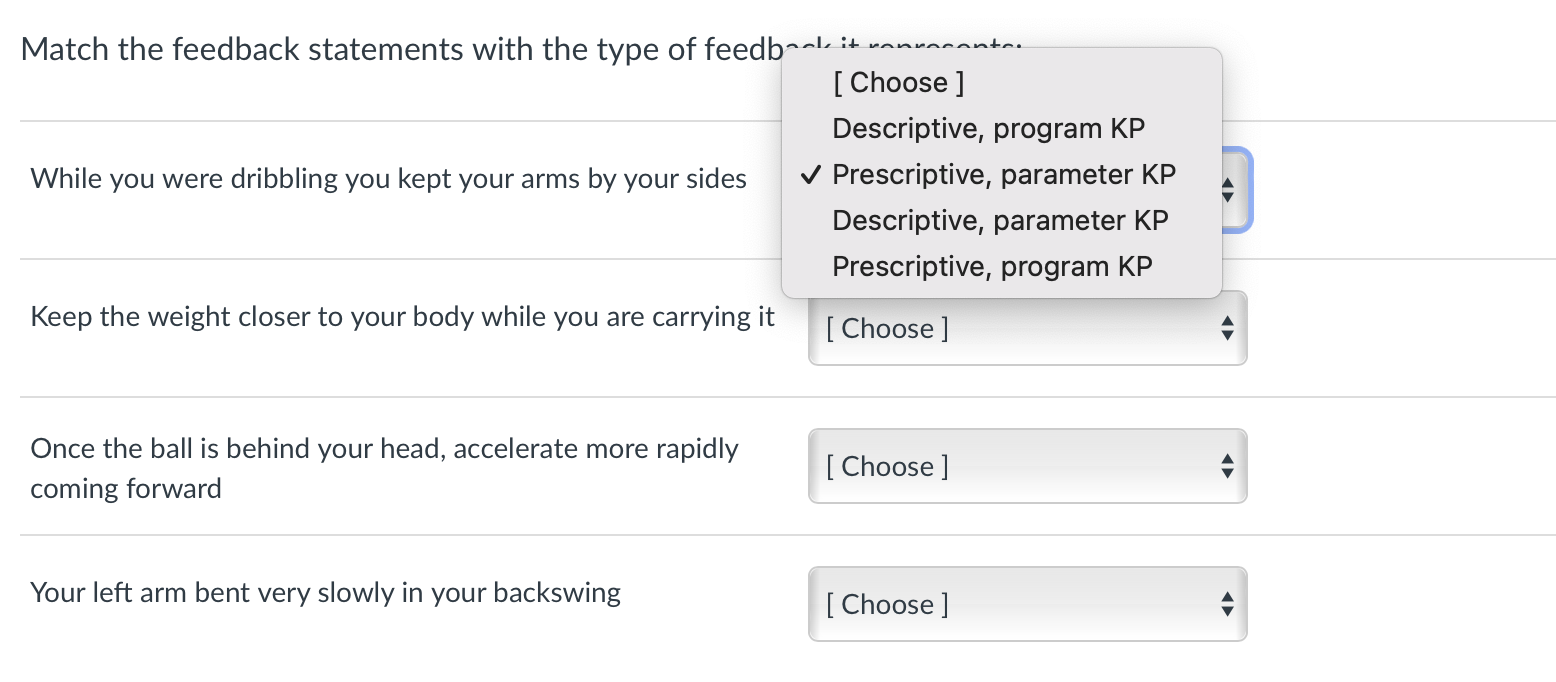 Solved Match the feedback statements with the type of feedb | Chegg.com