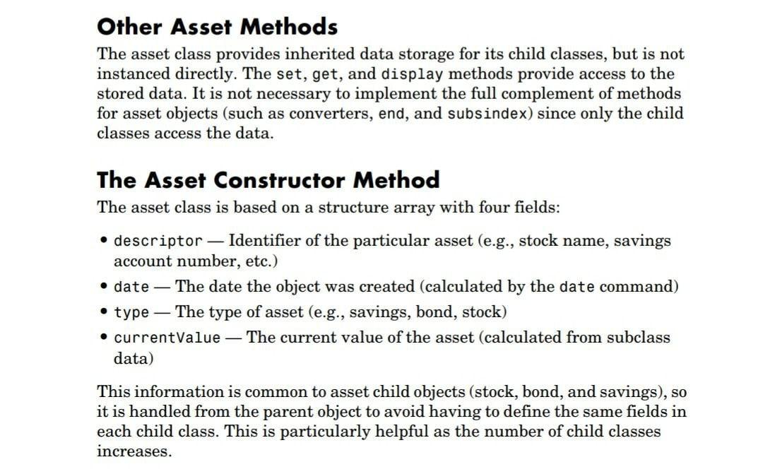 Other Asset Methods The asset class provides | Chegg.com