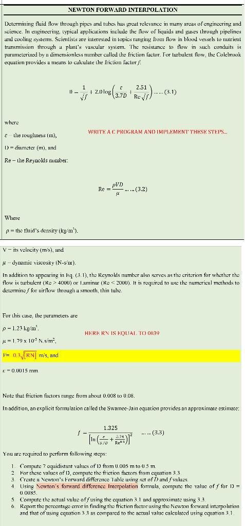 Solved NEWTON FORWARD INTERPOLATION Determining fluid flow | Chegg.com