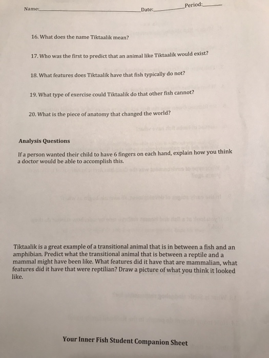 Solved Name Date Period 1 What Is Neil Shubin the Chegg