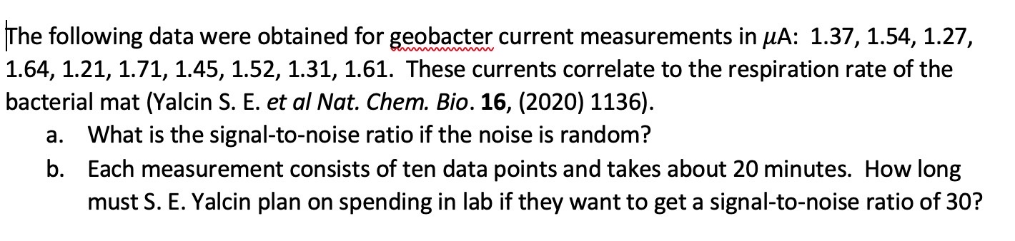 Solved |The following data were obtained for geobacter | Chegg.com