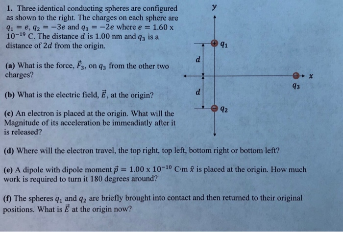 Solved Three identical conducting spheres are configured as | Chegg.com