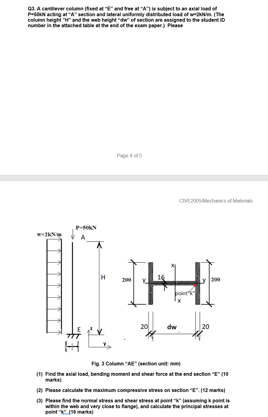 Solved Q3. A cantilever column (fixed at "E" and free at | Chegg.com