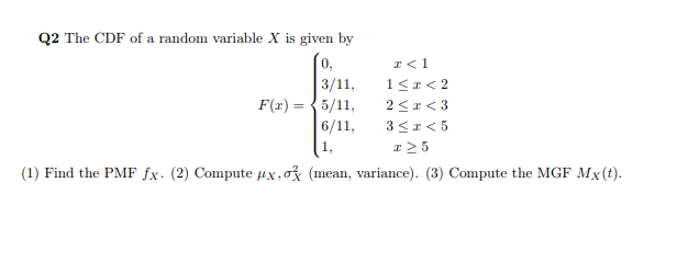 Solved Q2 The CDF of a random variable X is given by 0,