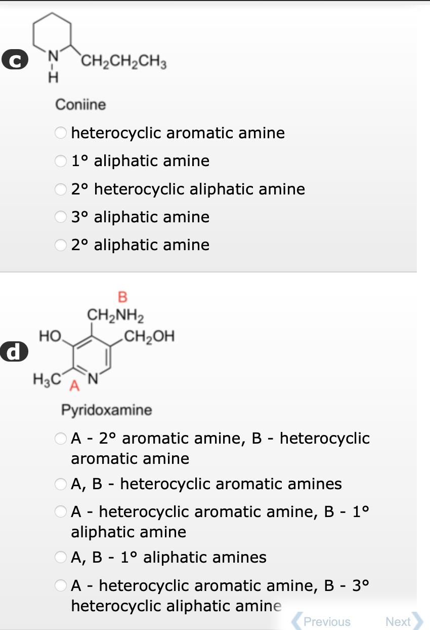 Solved Coniine heterocyclic aromatic amine 1∘ aliphatic | Chegg.com